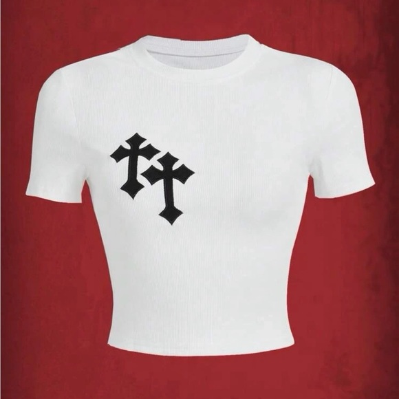 ROMWE | Tops | New W Tags Sheinromwe Embroidery Ribbed Tee | Poshmark